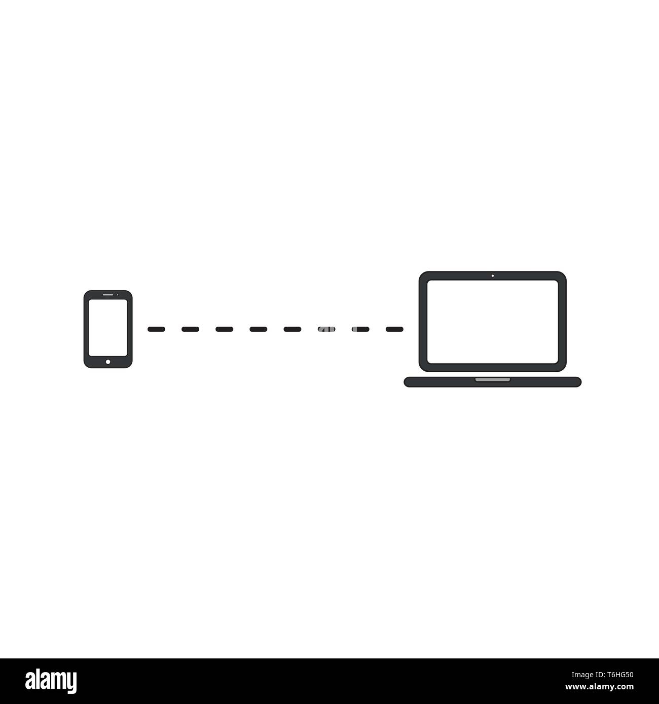 Vector icon concept of connection between black smartphone and laptop ...