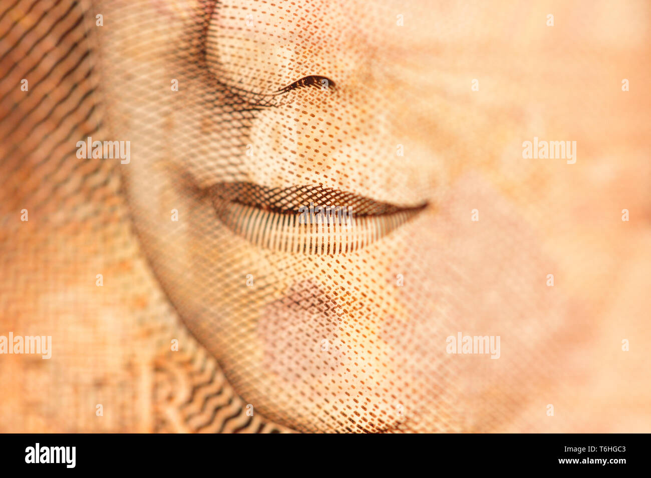 Close-up, macro photo of a piece of £10 banknote. Ten pounds sterling ...
