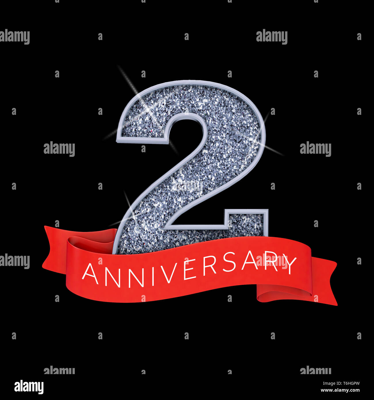 Number 2 silver sparkling anniversay celebration banner. 3D Render ...