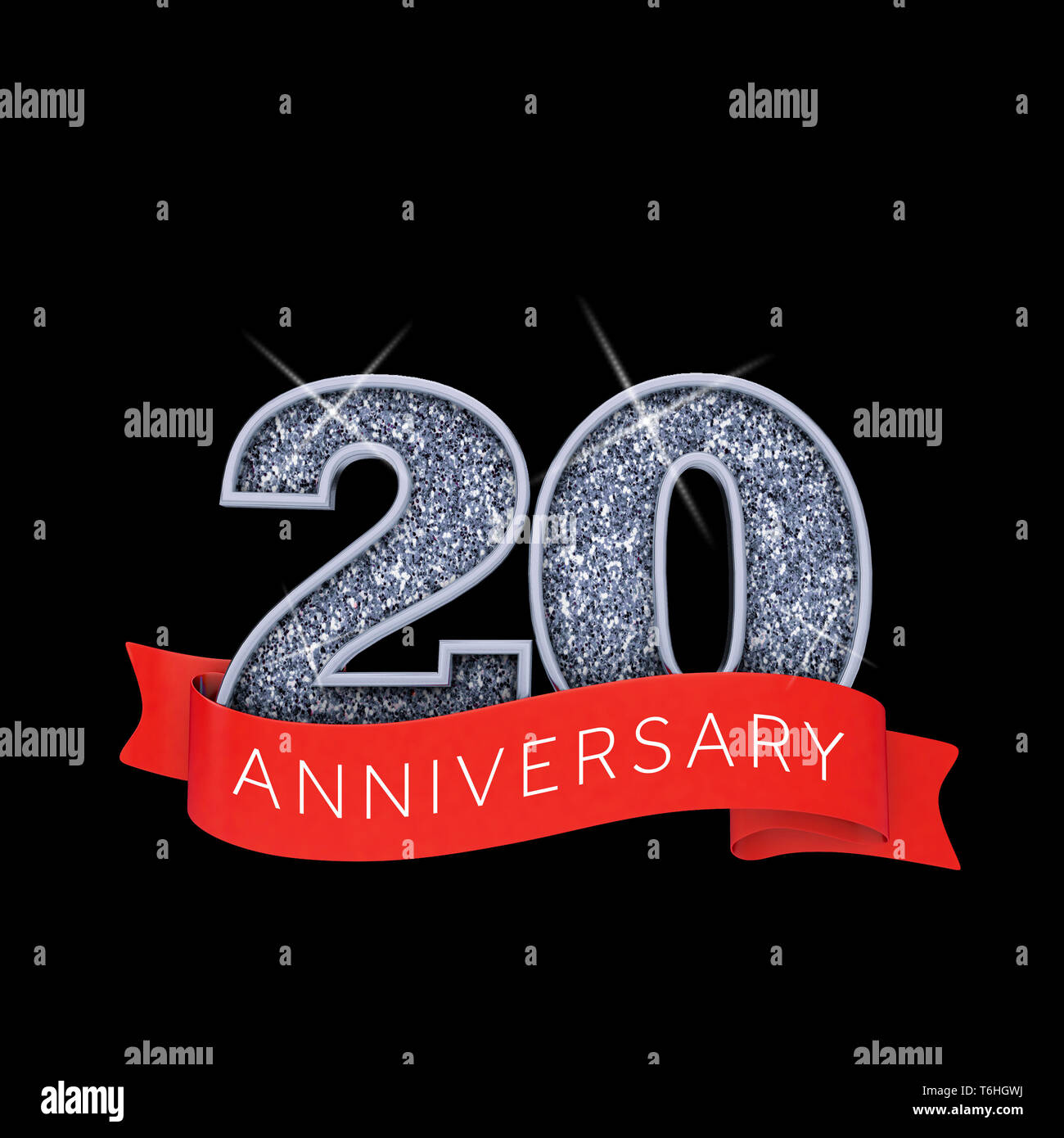 Number 20 silver sparkling anniversay celebration banner. 3D Render ...