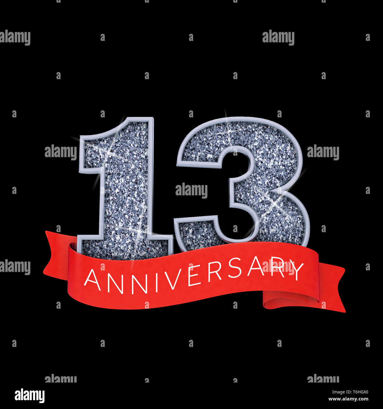 Number 13 silver sparkling anniversay celebration banner. 3D Render ...