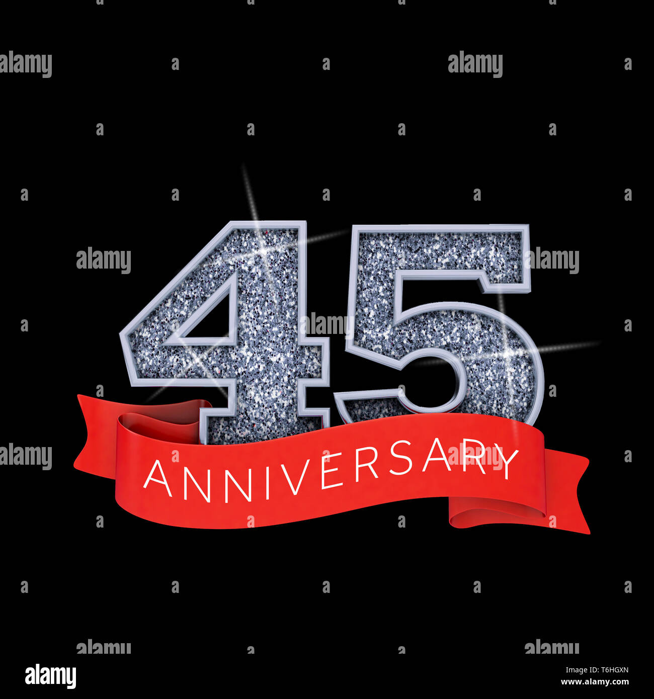 Number 45 silver sparkling anniversay celebration banner. 3D Render ...