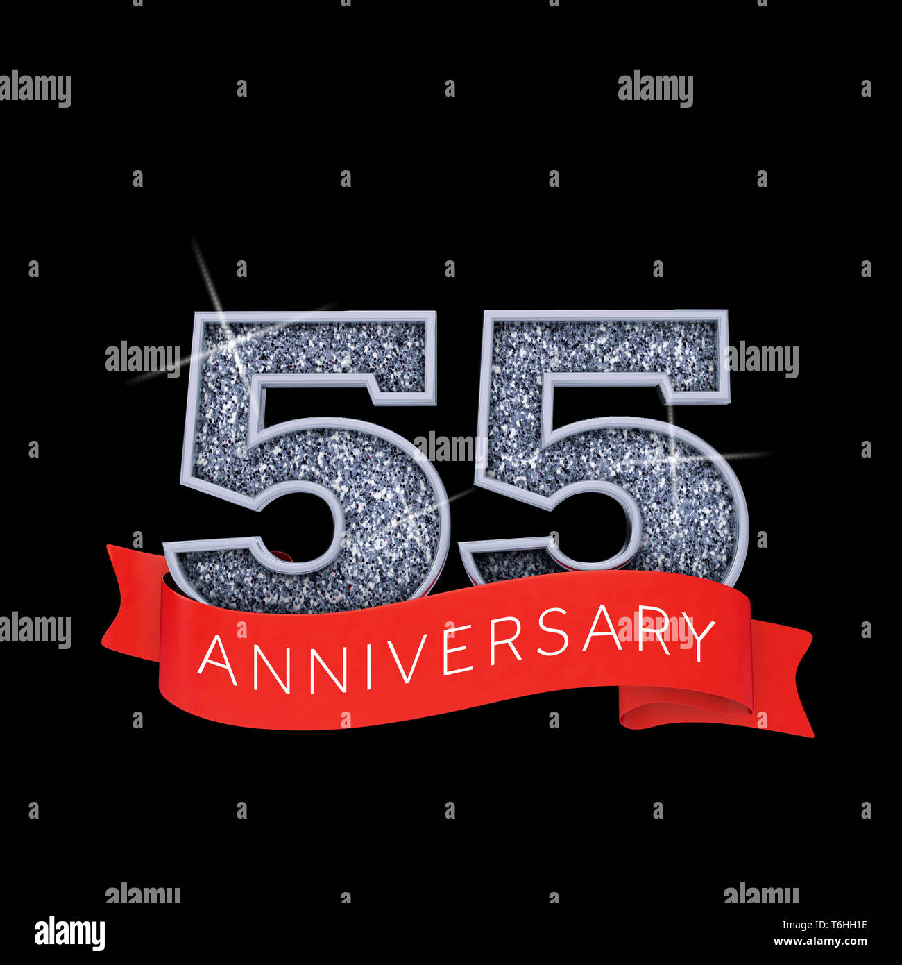 Number 55 silver sparkling anniversay celebration banner. 3D Render ...