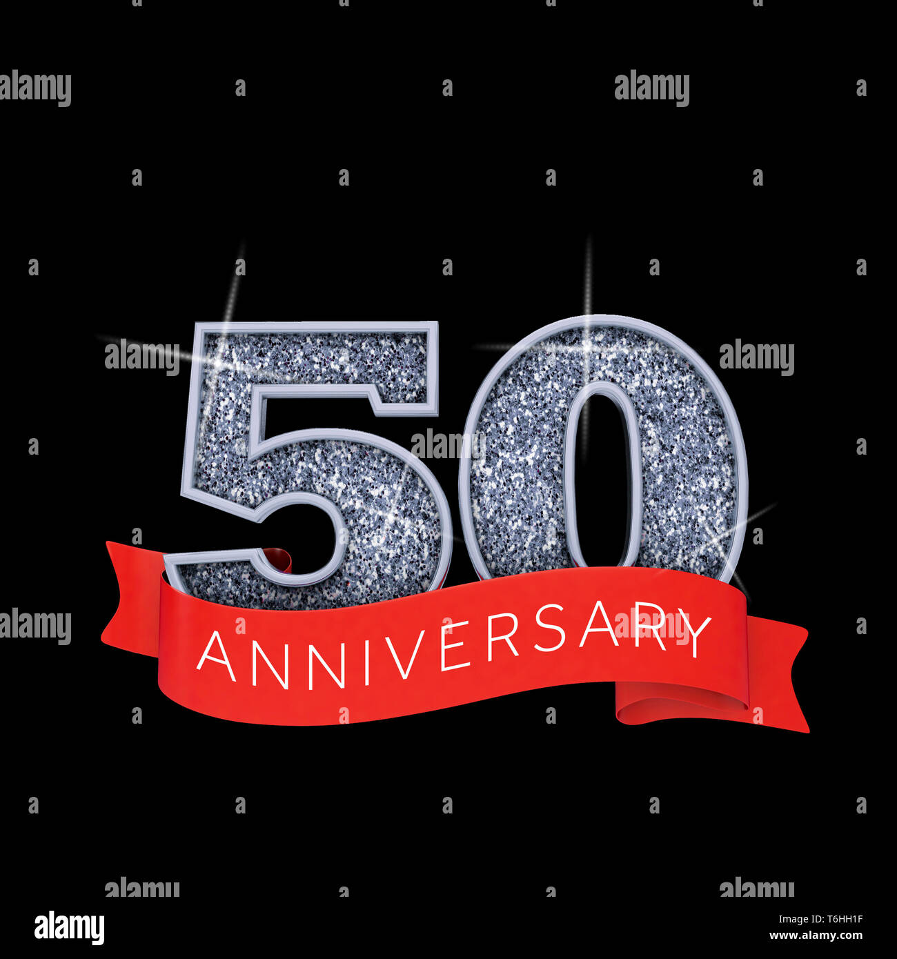 Number 50 silver sparkling anniversay celebration banner. 3D Render ...