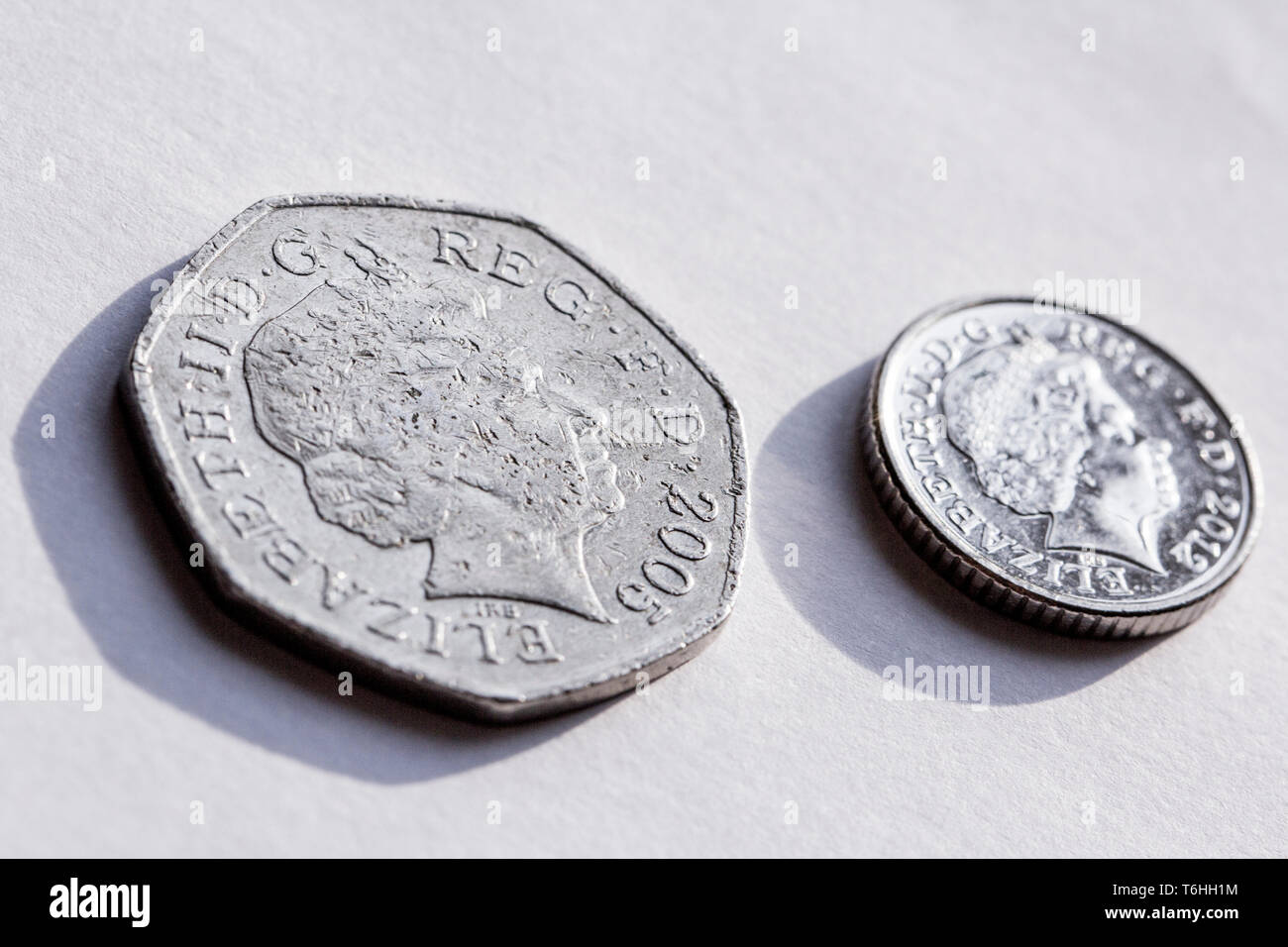 Macro photo of couple English pence. Old and new. Set of coins. Poster ...