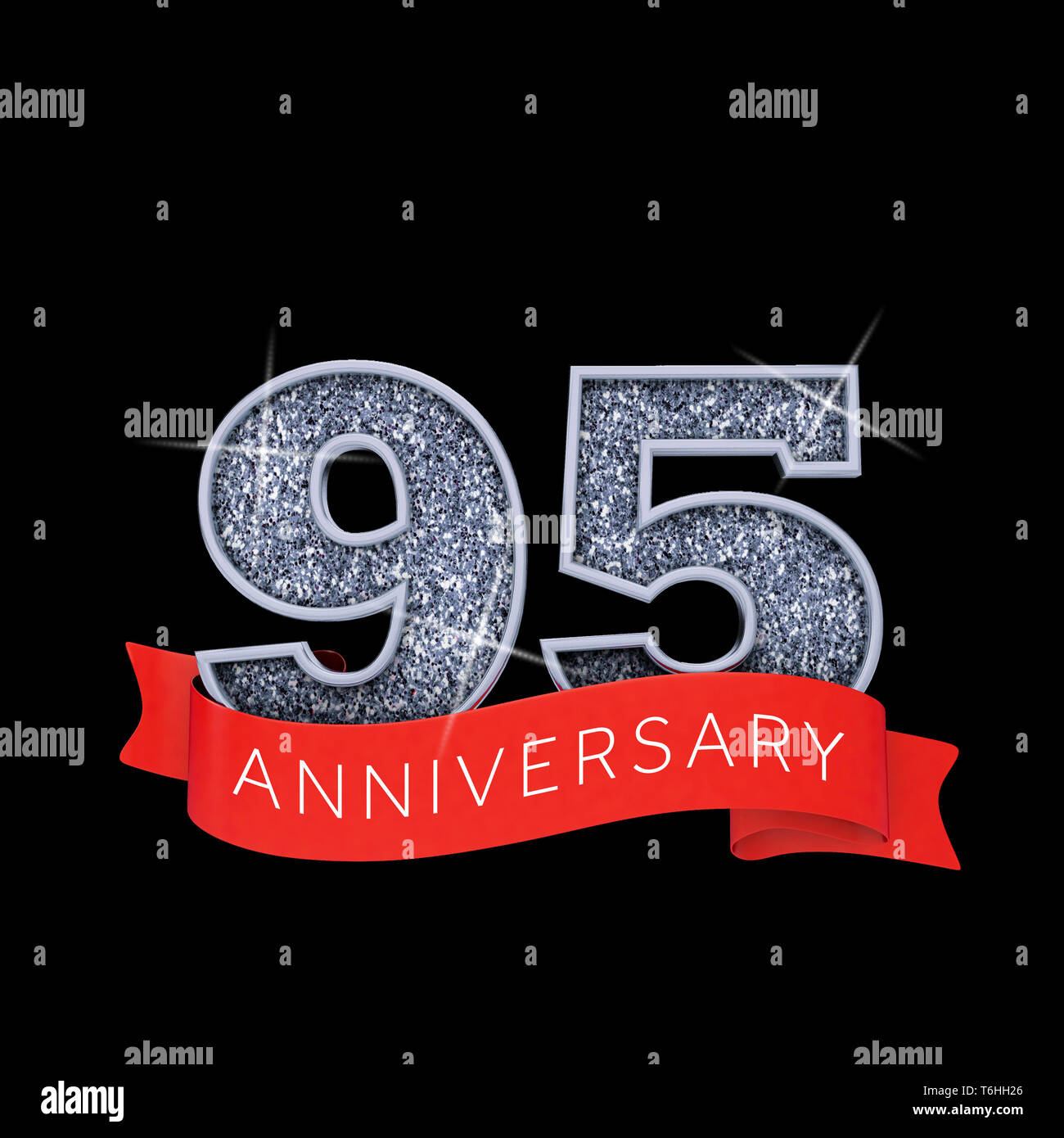 Number 95 silver sparkling anniversay celebration banner. 3D Render ...