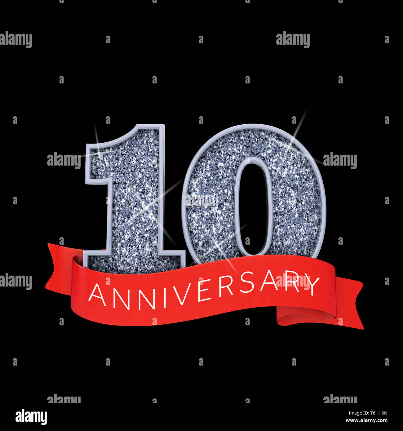 Number 10 silver sparkling anniversay celebration banner. 3D Render ...