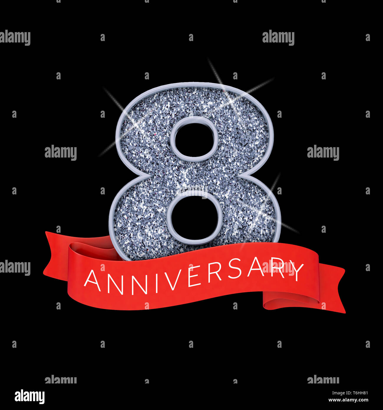 Number 8 silver sparkling anniversay celebration banner. 3D Render ...