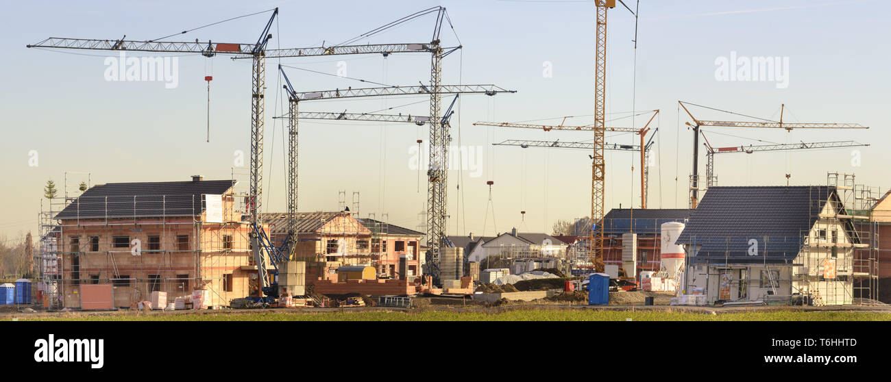 panoramic view to construction site of new build residential houses ...