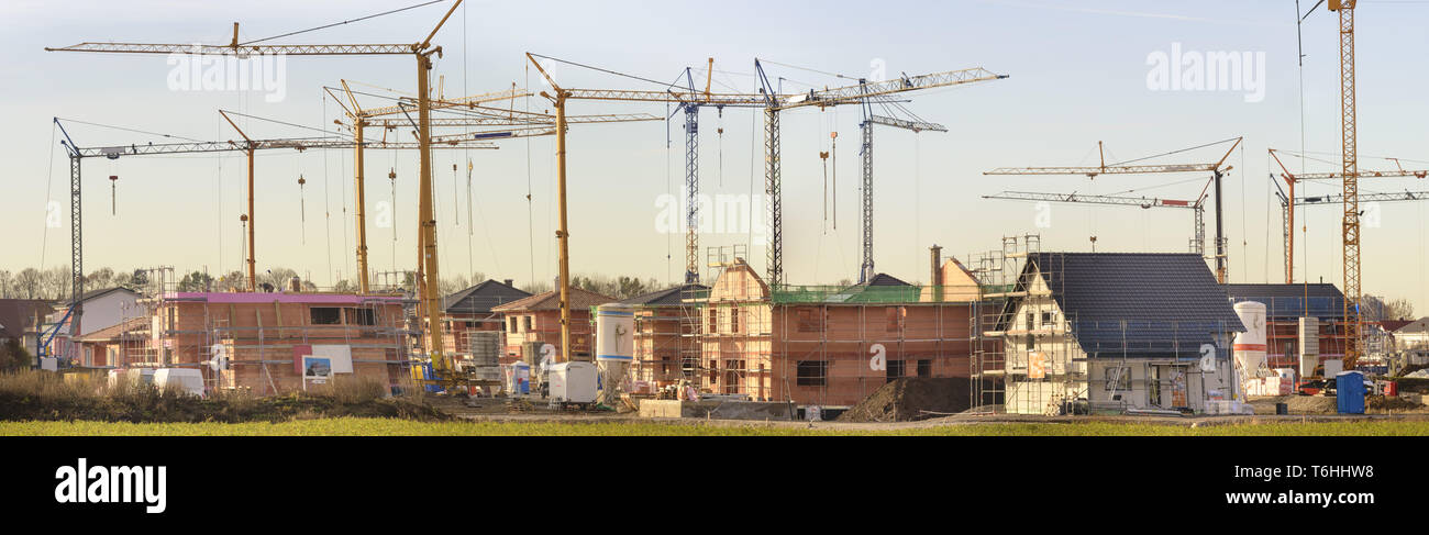 panoramic view to construction site of new build residential houses ...