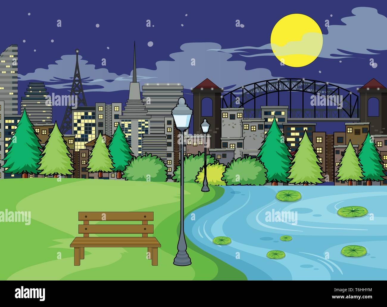 A park scene at night illustration Stock Vector Image & Art - Alamy