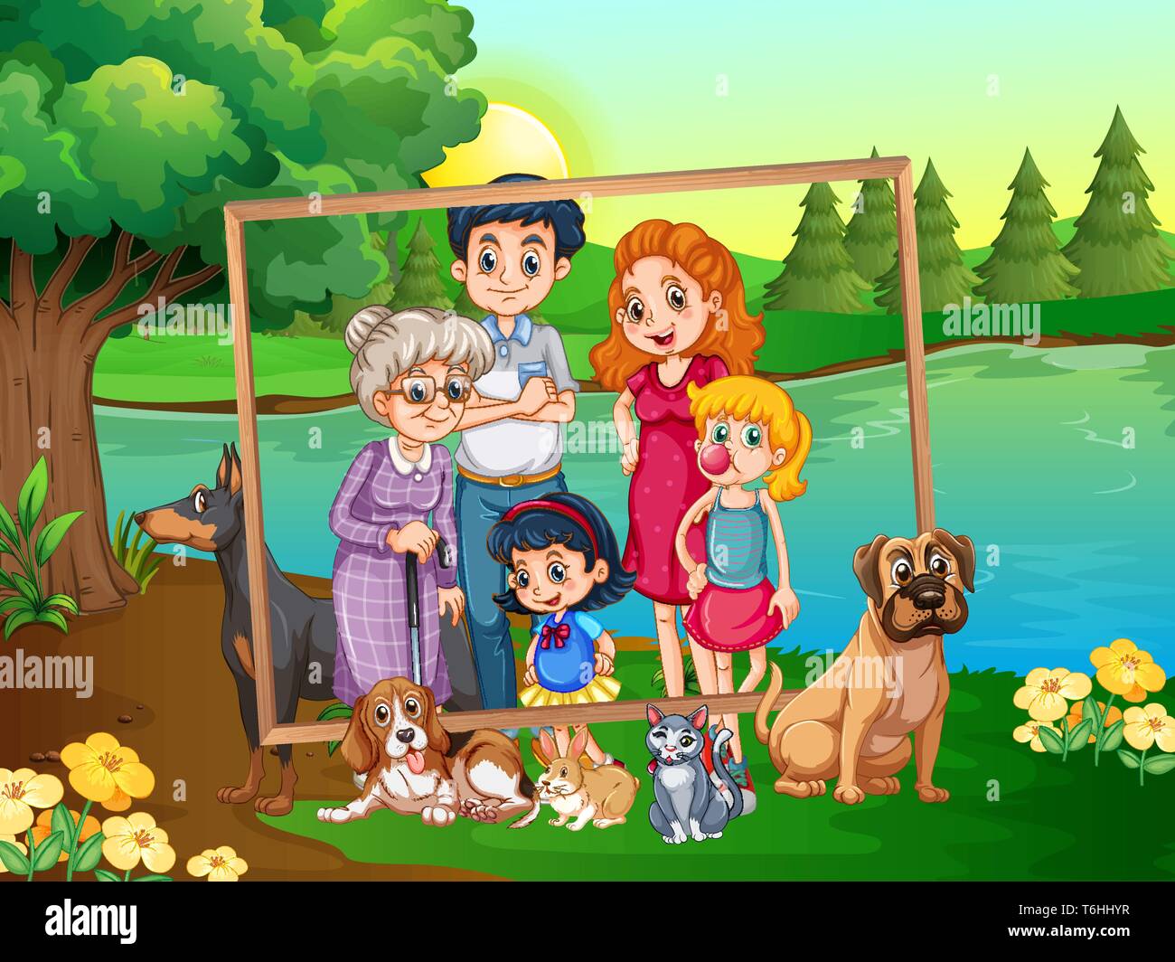 Family on wooden frame illustration Stock Vector Image & Art - Alamy
