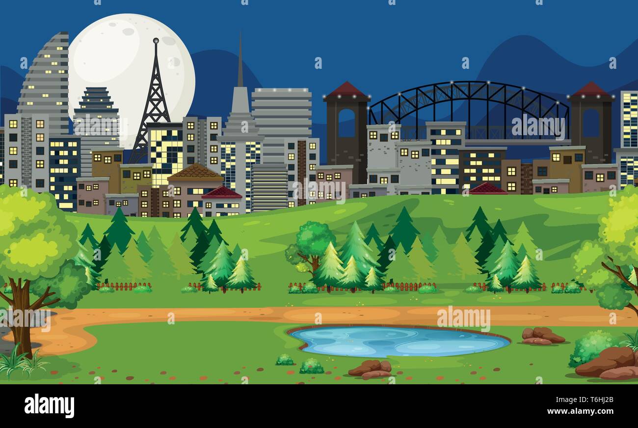 A park at night scene illustration Stock Vector Image & Art - Alamy