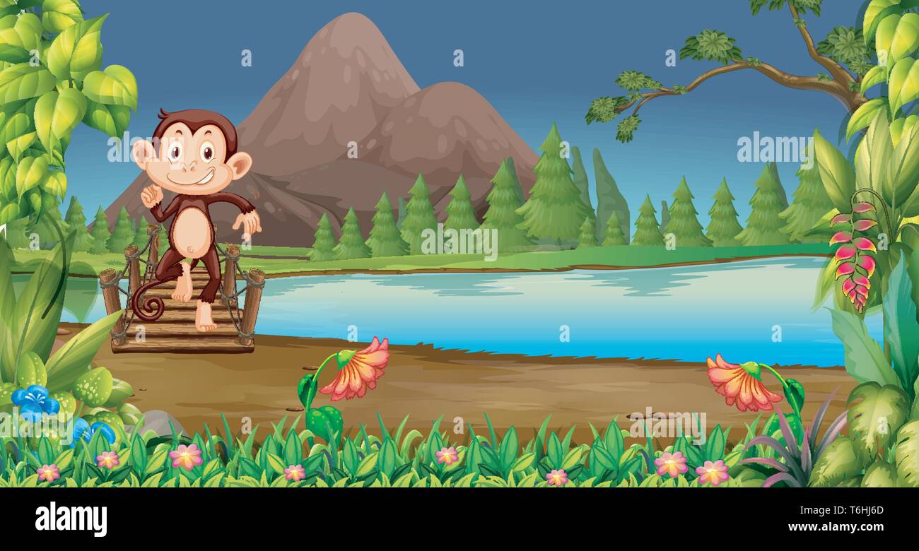 monkey in nature night scene illustration Stock Vector Image & Art - Alamy