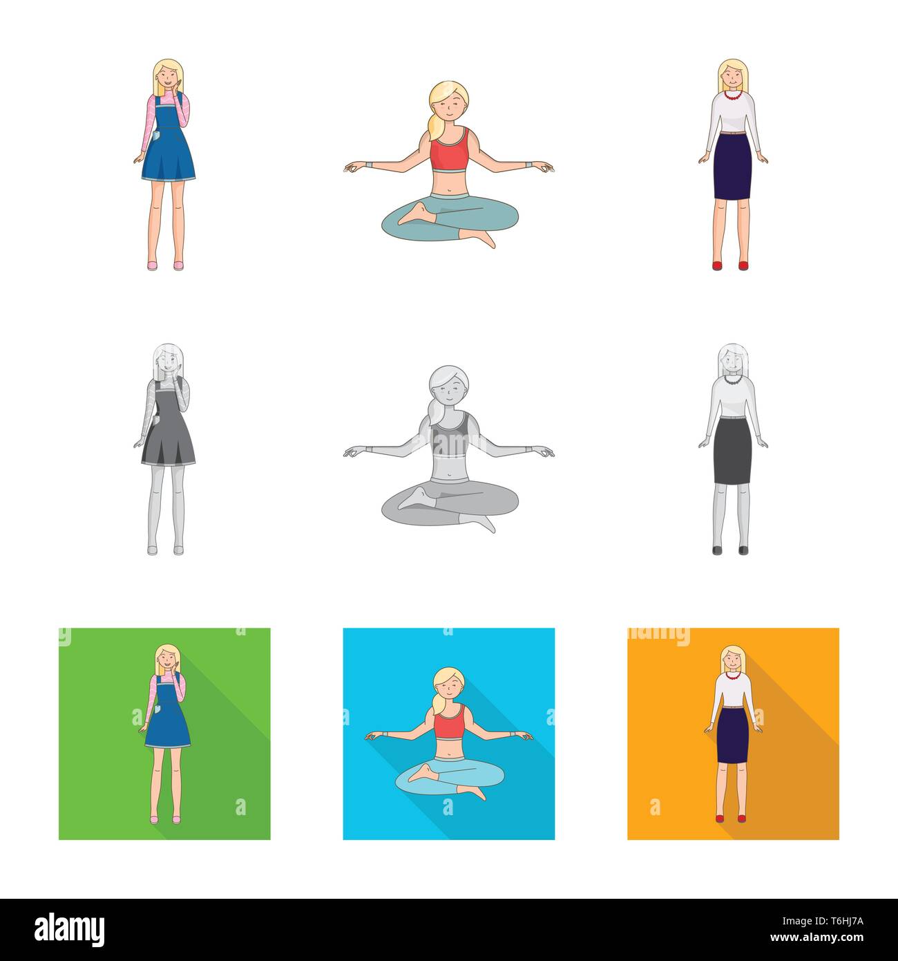 Isolated object of posture and mood icon. Set of posture and female ...