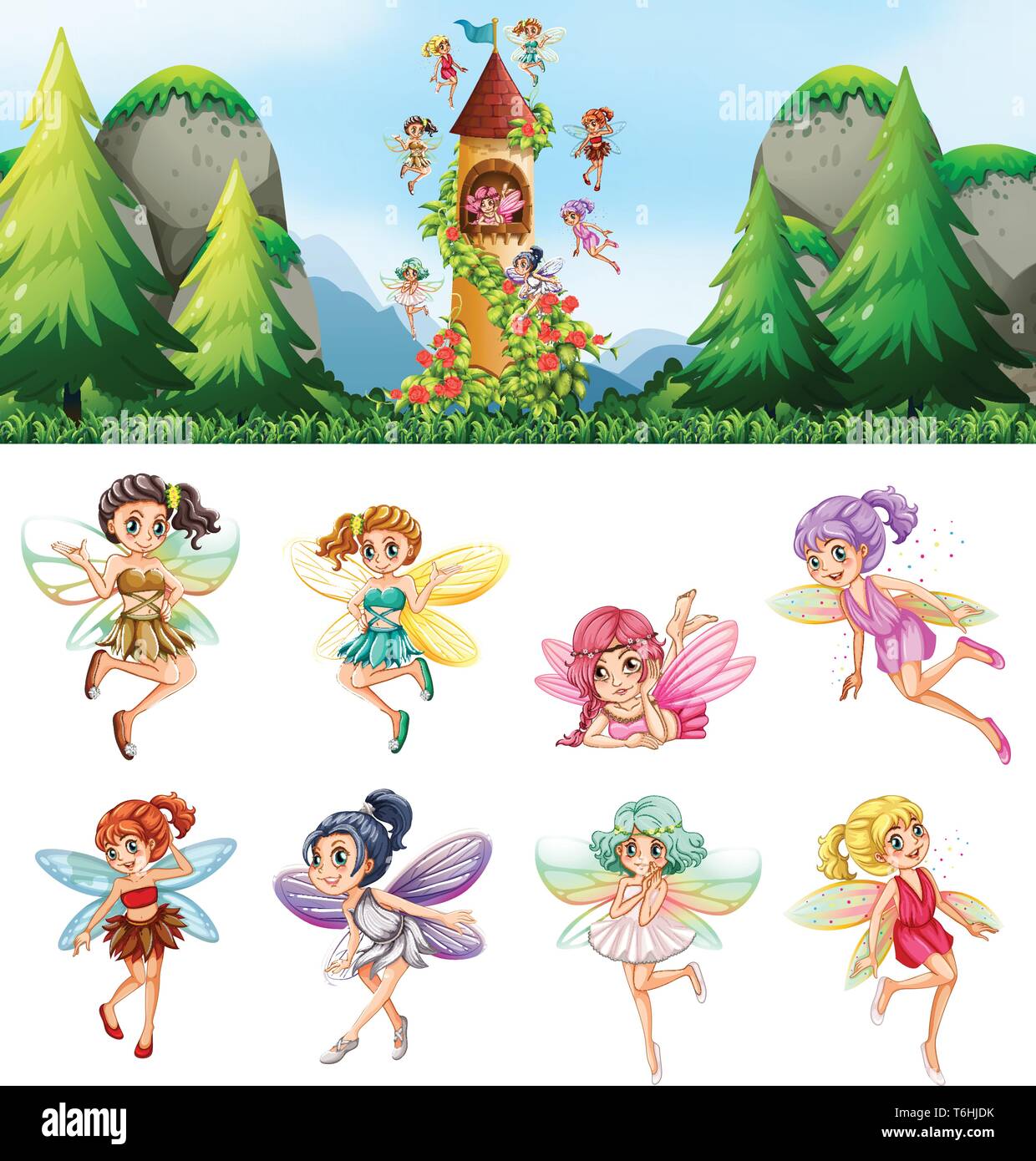 Set of fairies in nature illustration Stock Vector Image & Art - Alamy