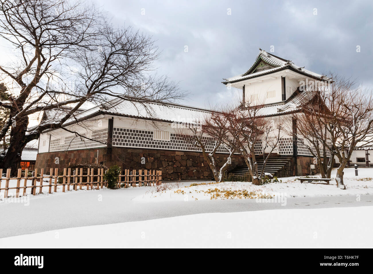 Kanazawa castle in Japan. The two storey turret guarding the Koraimon ...