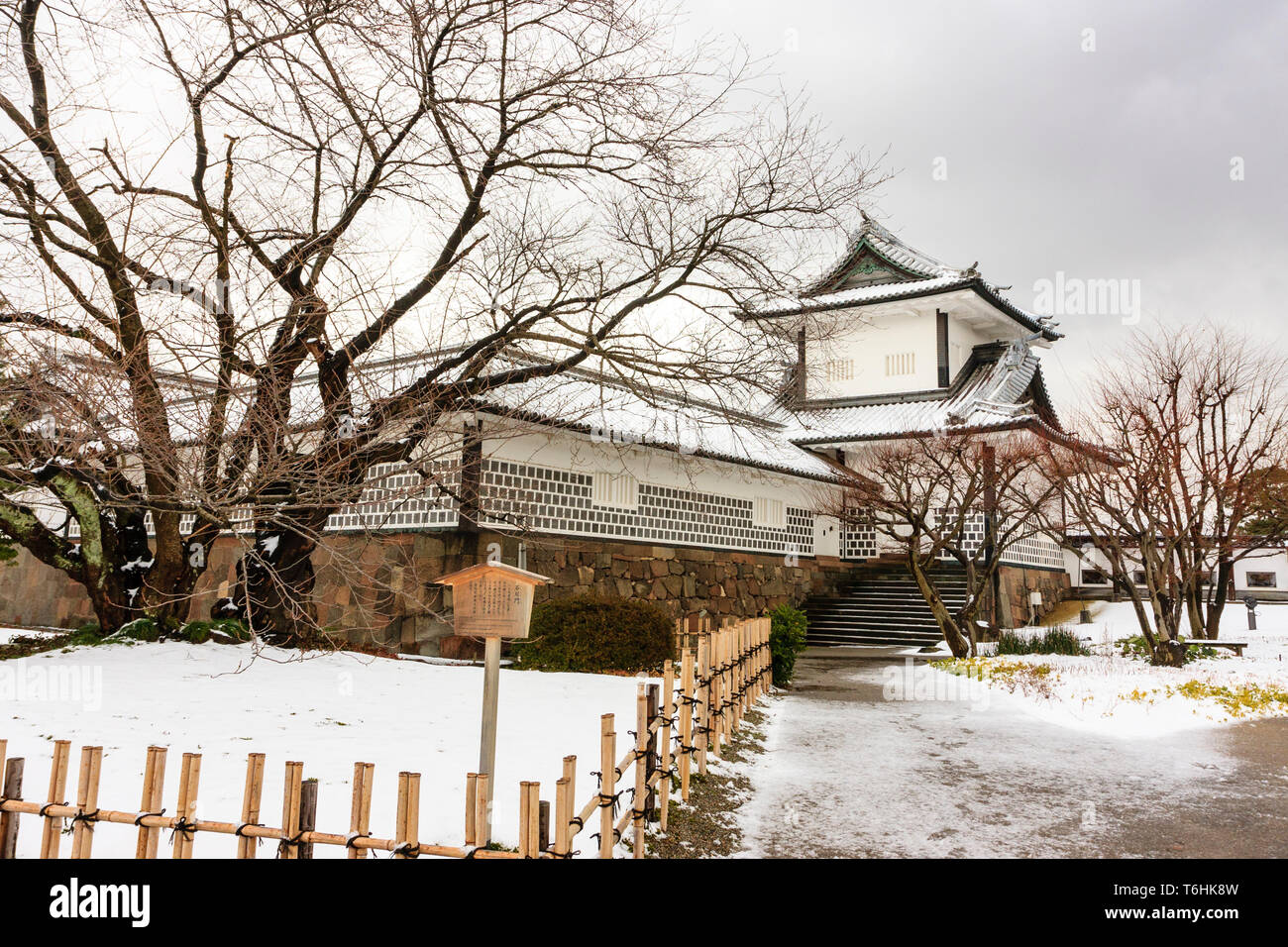 Kanazawa castle in Japan. The two storey turret guarding the Koraimon ...
