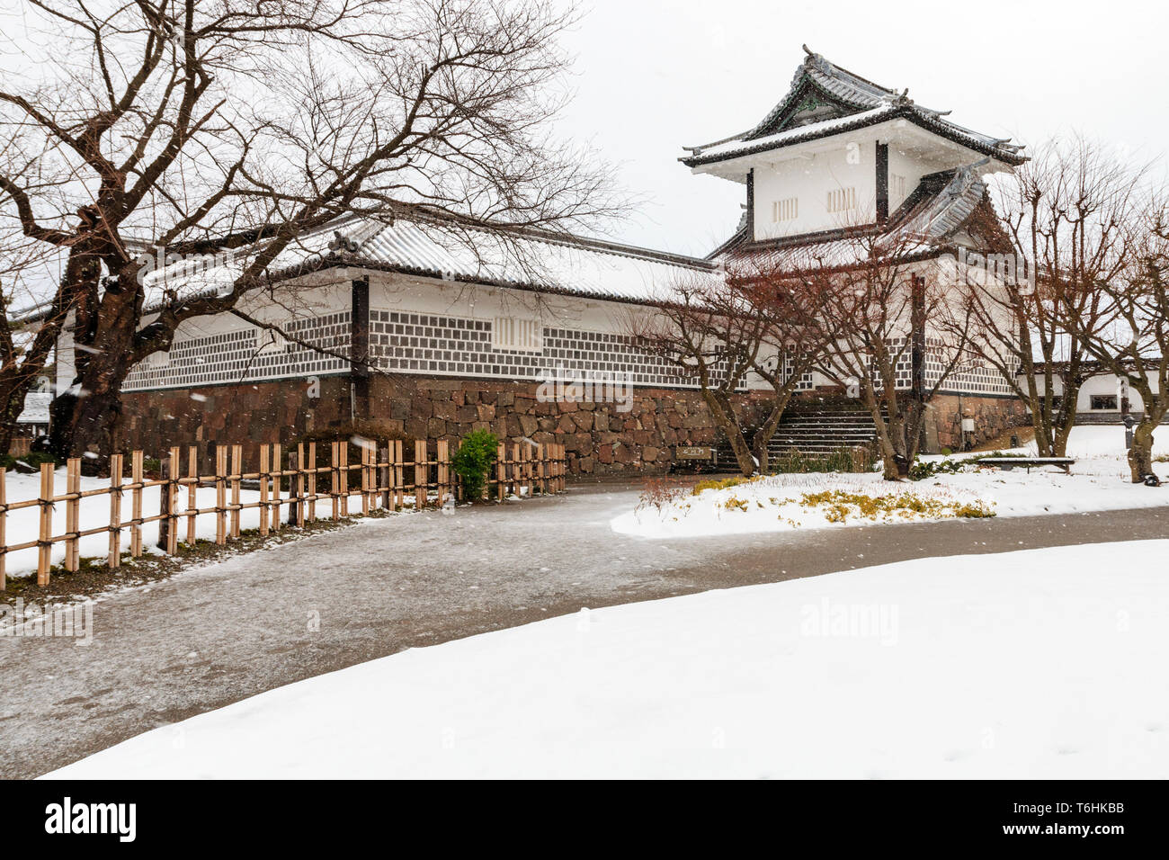 Kanazawa castle in Japan. The two storey turret guarding the Koraimon ...