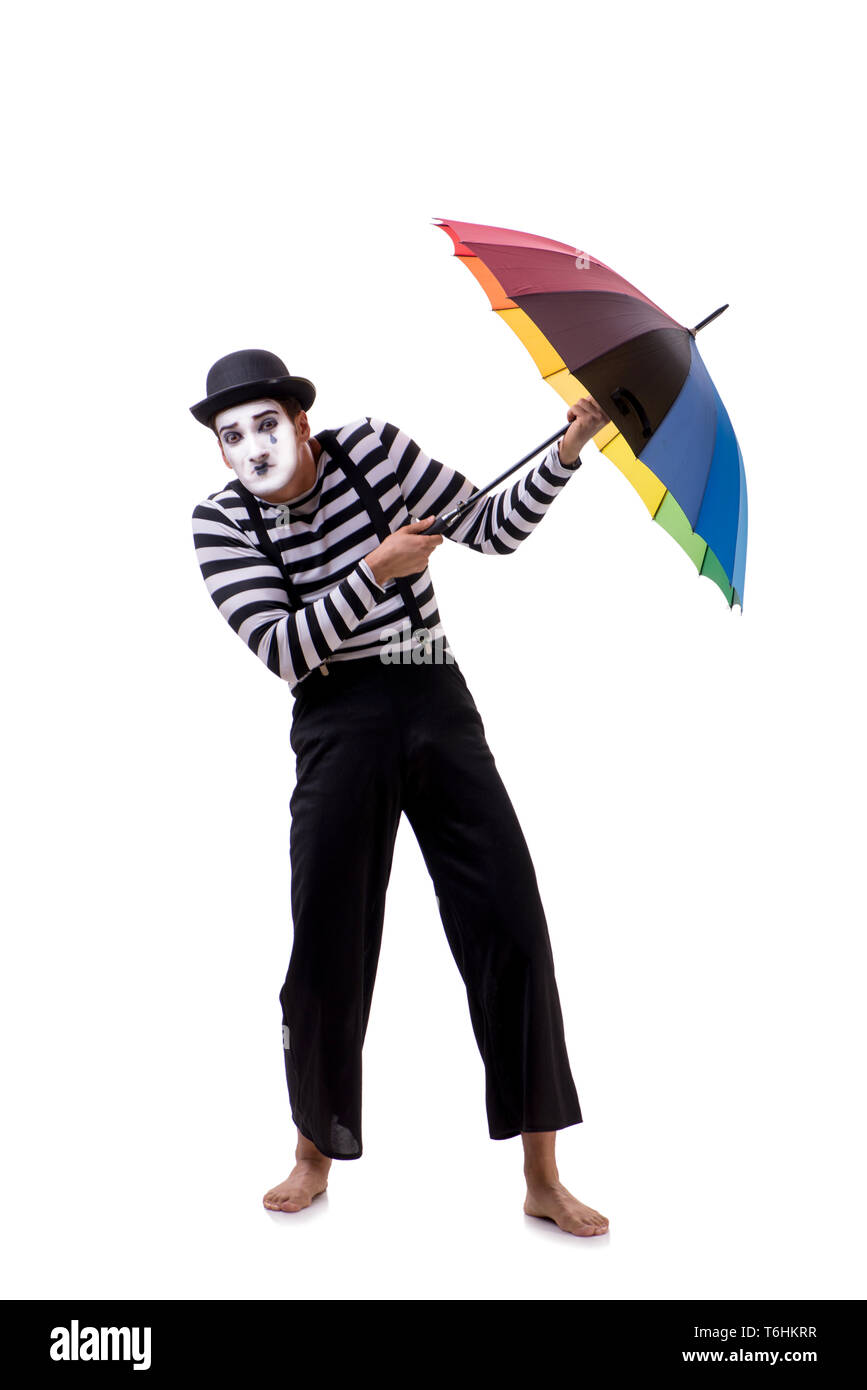 Mime with umbrella isolated on white background Stock Photo - Alamy