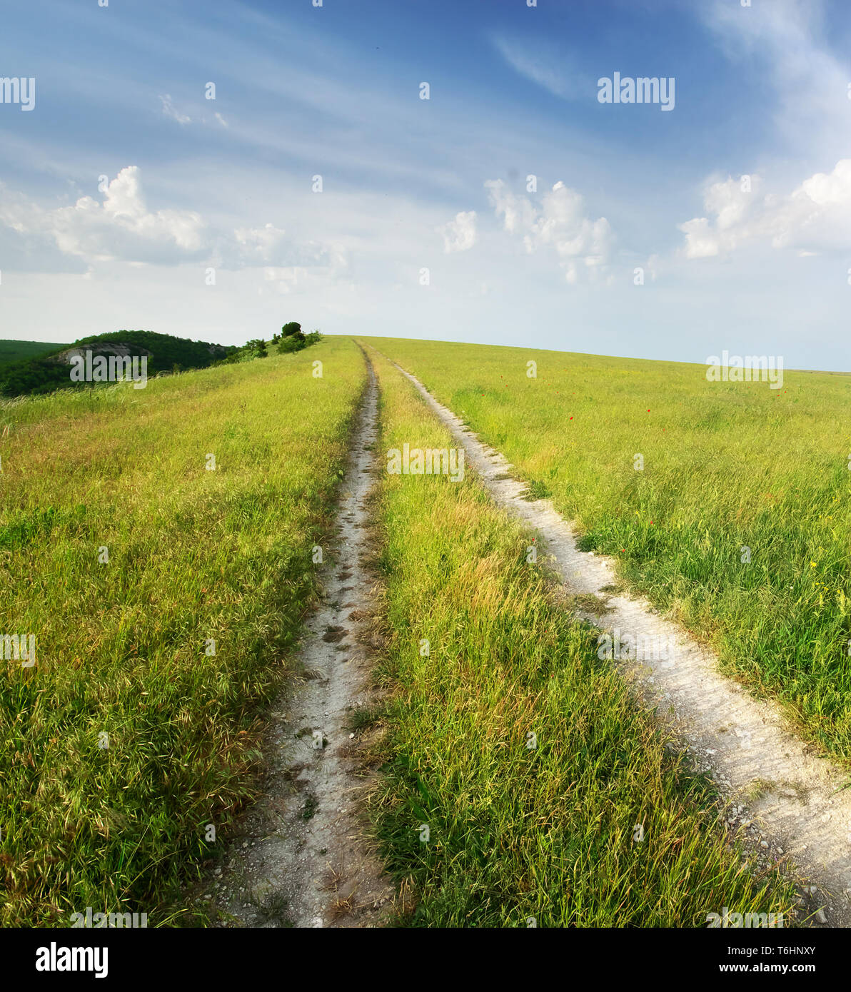 Road lane and deep blue sky. Nature design Stock Photo - Alamy
