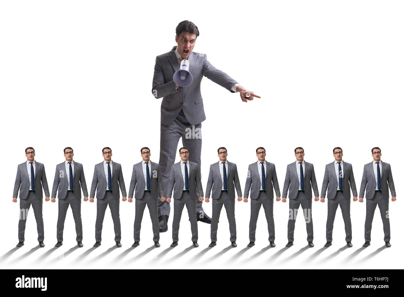 Concept of angry boss yelling with loudspeaker Stock Photo - Alamy
