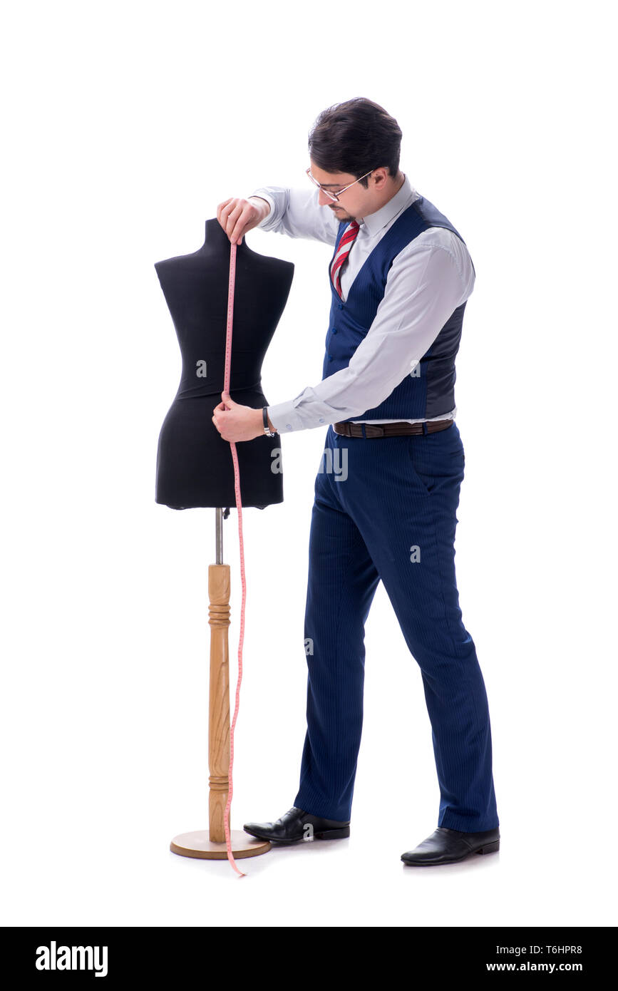 Male tailor isolated on white background Stock Photo - Alamy