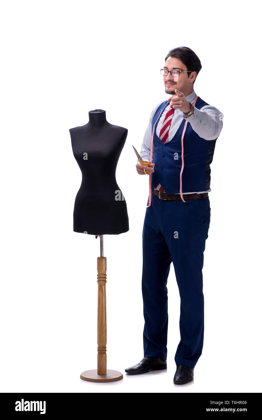 Male tailor isolated on white background Stock Photo - Alamy