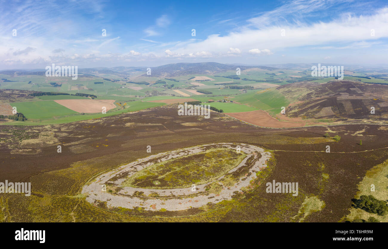 Aerial view of the White Caterthun an Iron Age hill fort overlooking ...