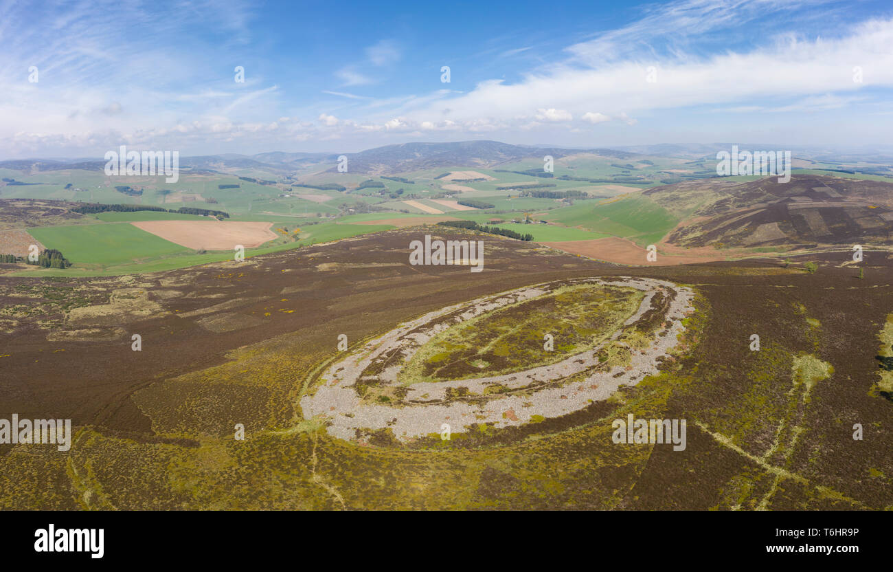 Aerial view of the White Caterthun an Iron Age hill fort overlooking ...