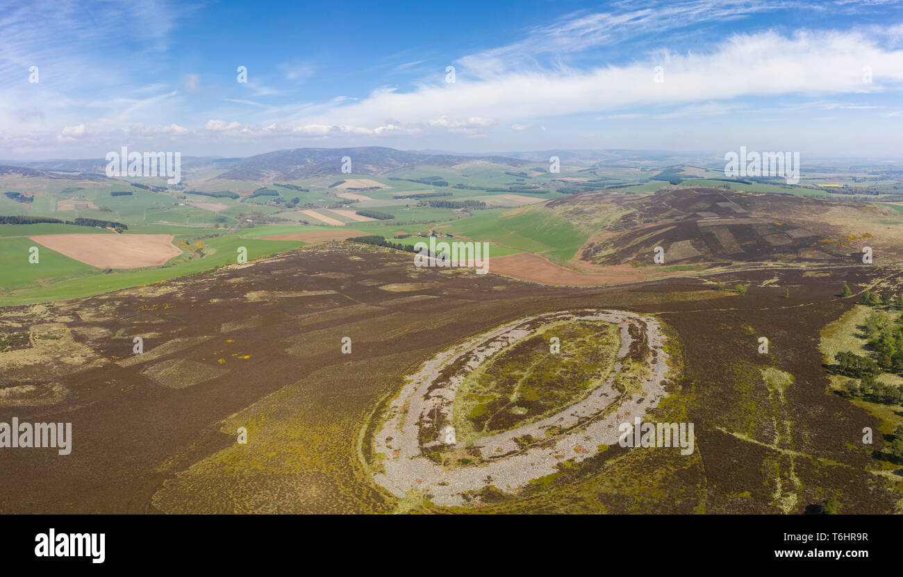 Aerial view of the White Caterthun an Iron Age hill fort overlooking ...