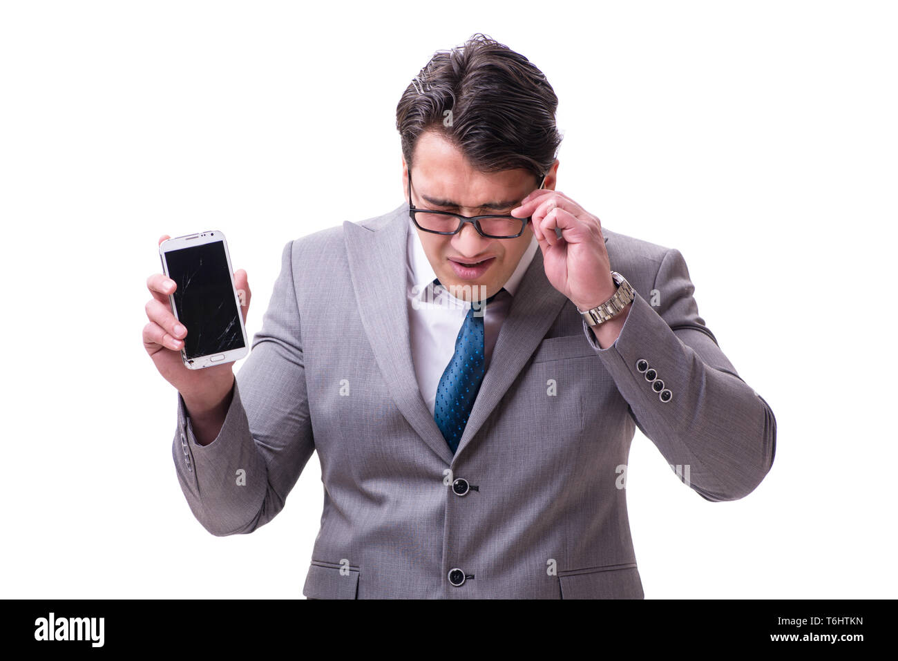 Man crying broken phone hi-res stock photography and images - Alamy