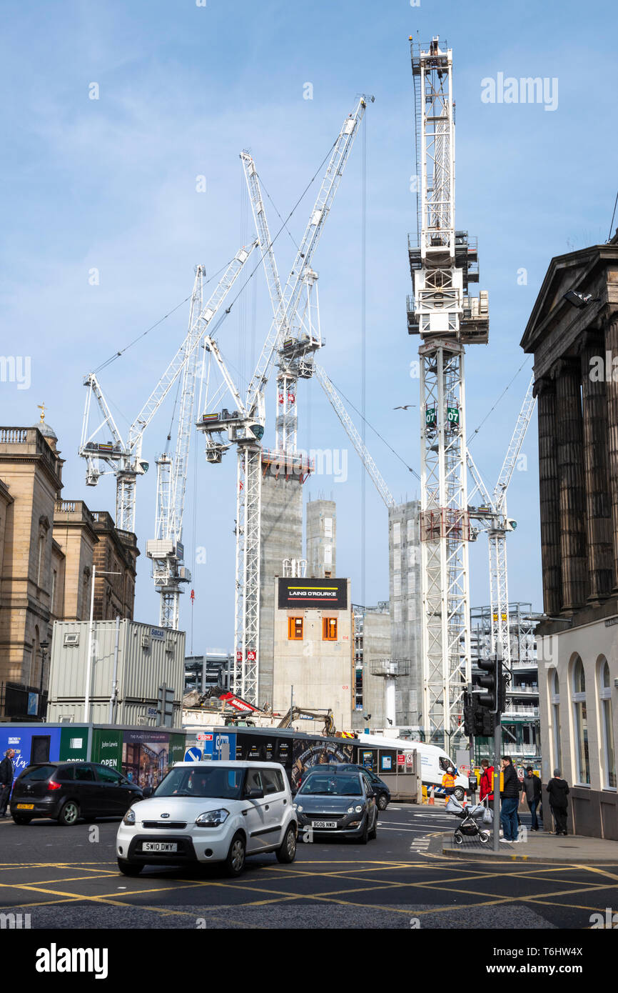 Tower cranes at construction site at St James Centre redevelopment ...