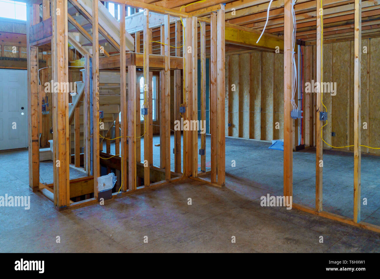 Interior framing beam of new house under construction home framing beam ...
