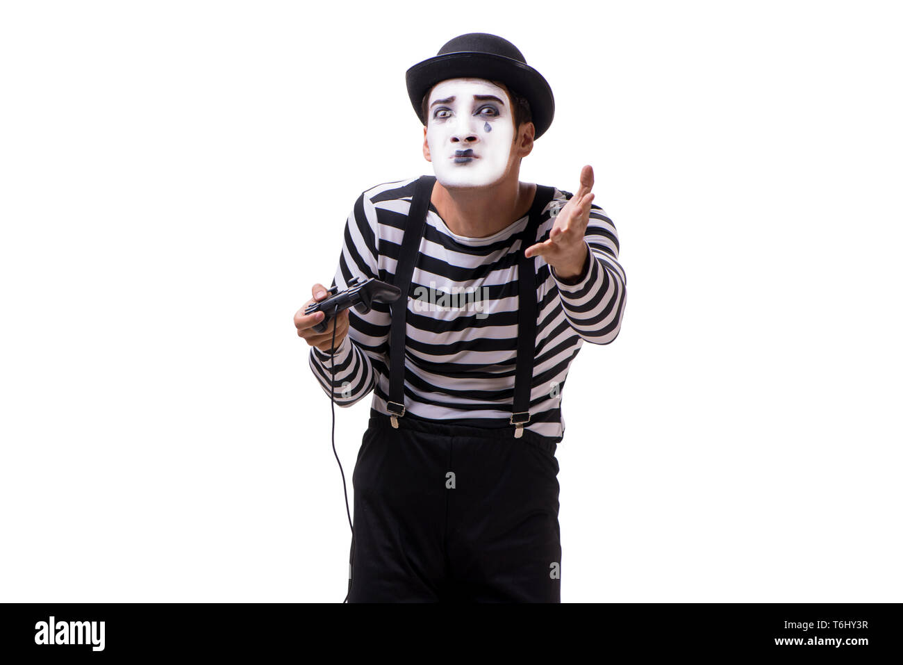 Mime with joystick isolated on white background Stock Photo - Alamy