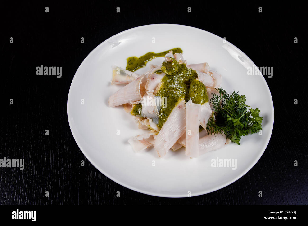 Lard. Strips of fat with copy space. Dry lard with herbs. Fat from the ...