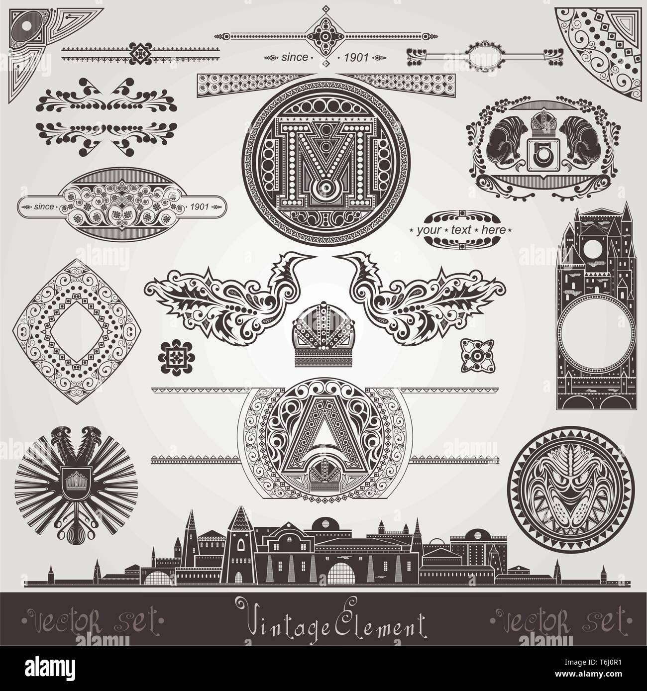 Big set of vintage elements in engraving style Stock Vector Image & Art ...
