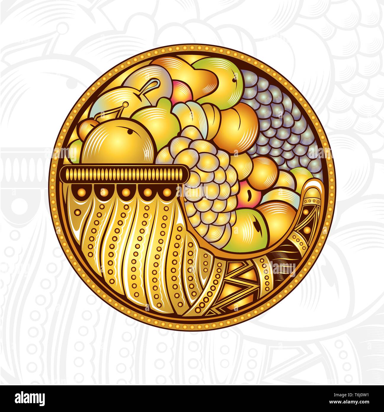 cornucopia or horn of plenty engraving background Stock Vector Image ...