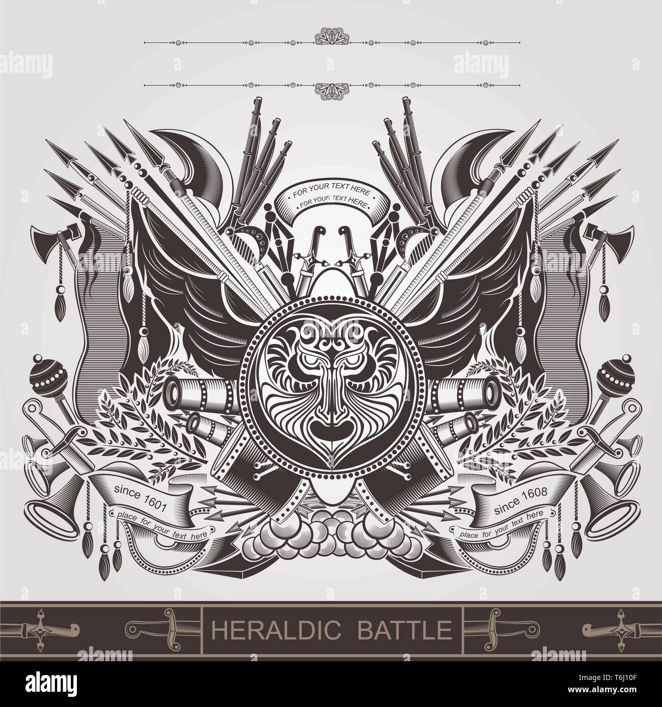 heraldic battle coat of arm with old weapon Stock Vector Image & Art ...