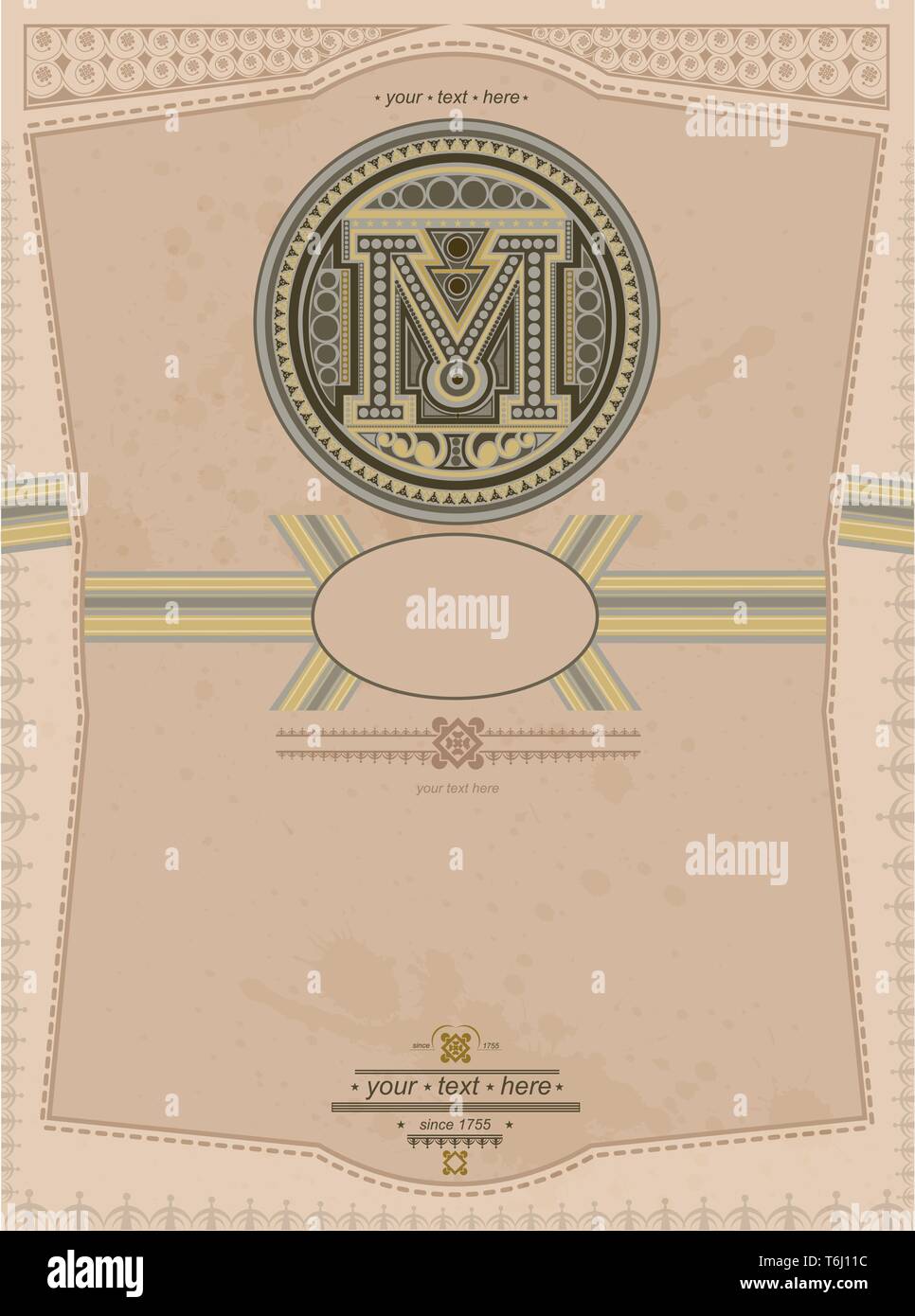 old background with capital letter m circle label vintage style Stock ...