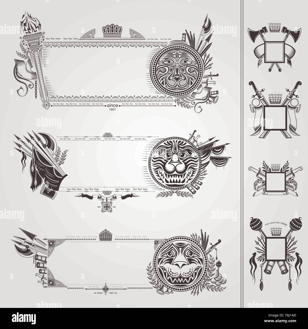 Set of military, heraldic banners with vintage weapon and lions Stock ...