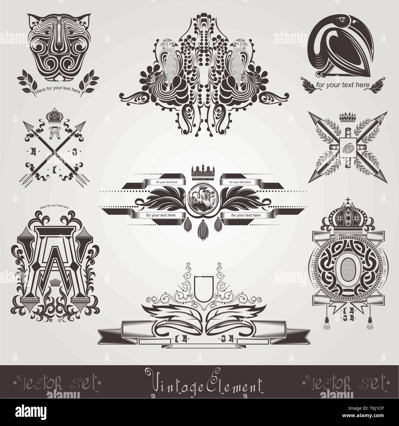 Set of vintage elements in engraving style Stock Vector Image & Art - Alamy