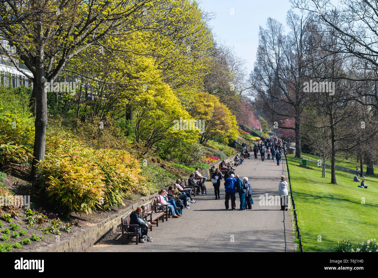 Visitors enjoying warm spring weather in West Princes Street Gardens in ...