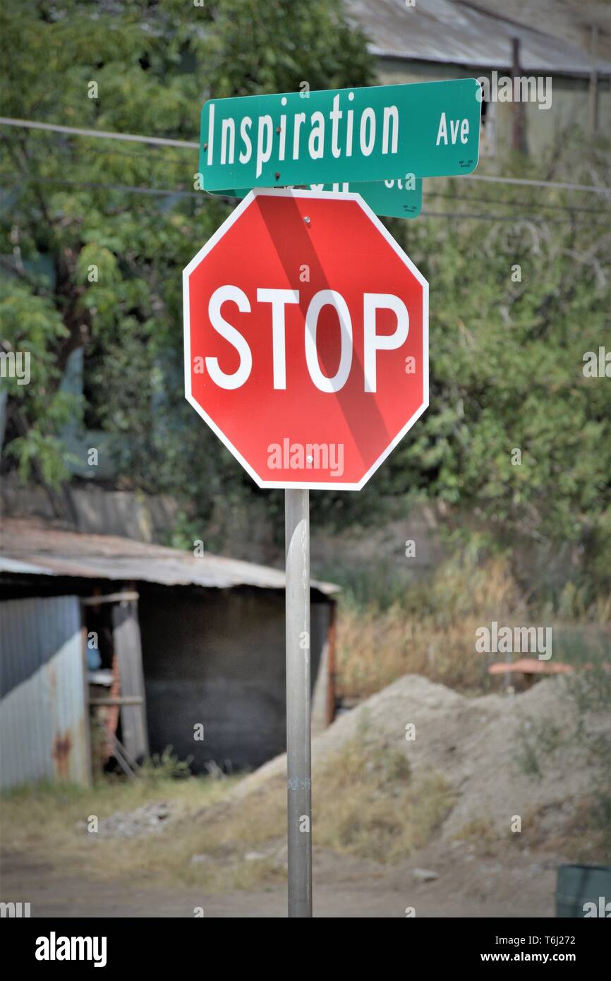 Inspiration street sign in USA America on stop sign Stock Photo - Alamy