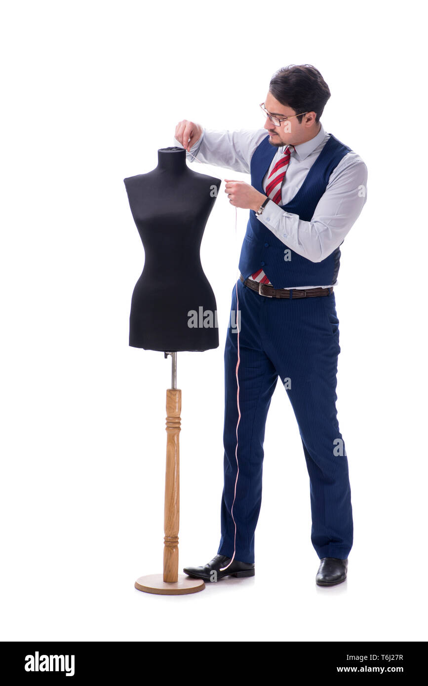 Male tailor isolated on white background Stock Photo - Alamy
