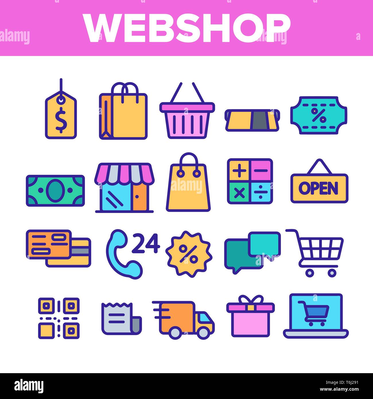 Webshop, Online Shopping Linear Vector Icons Set. E Commerce Thin Line ...