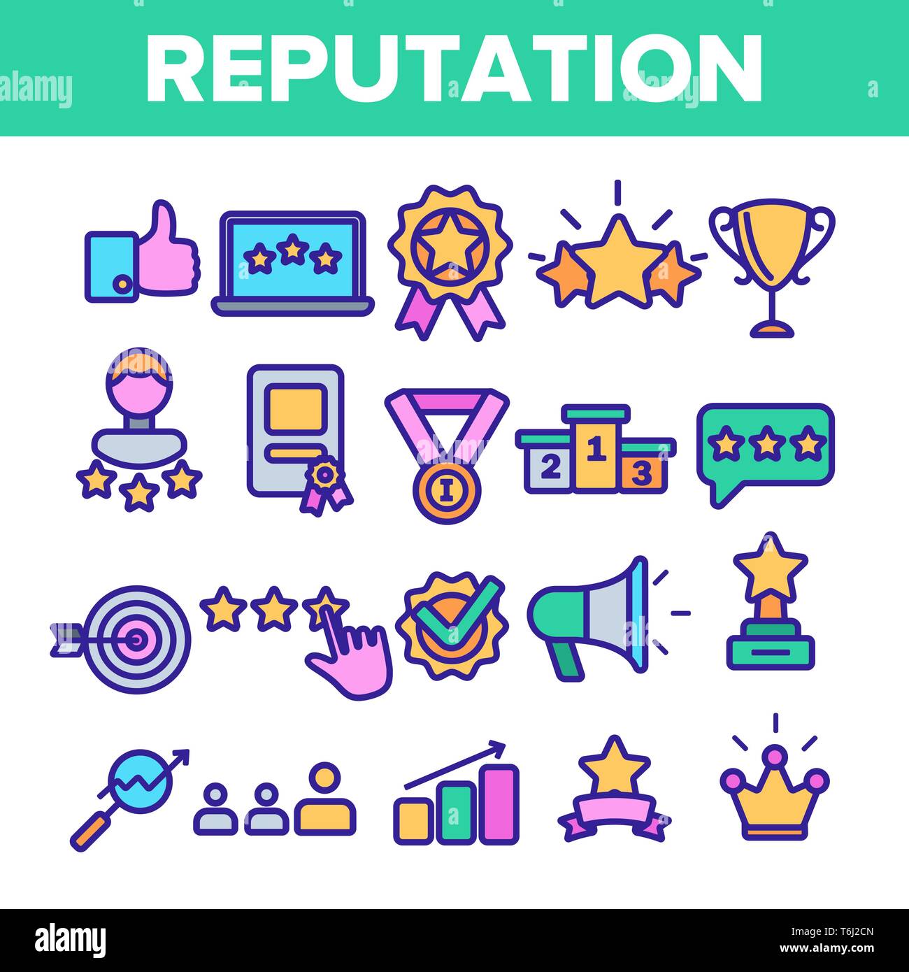 Reputation Linear Vector Icons Set. Reputation Thin Line Contour ...