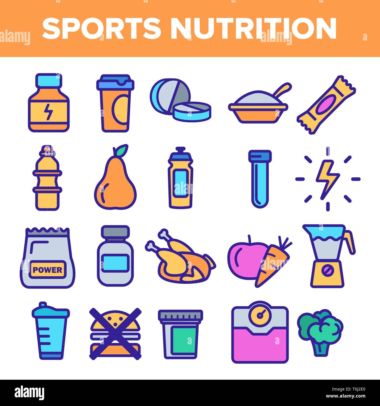 Sport Supplement Food Line Icon Set Vector. Nutrition Pictogram. Health ...