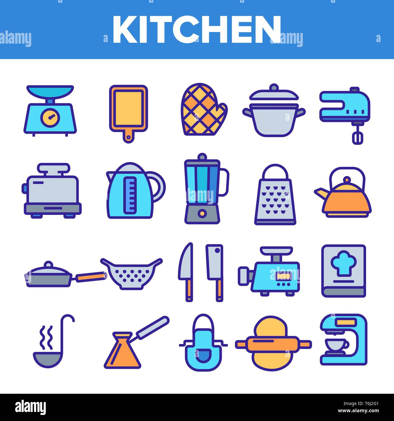 Kitchenware Line Icon Set Vector. Home Kitchen Tools Symbol. Classic ...