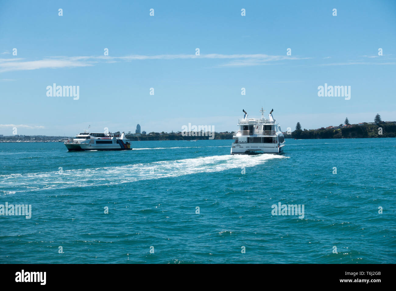 A ferry crossing to the Auckland heritage suburb of Devonport Stock ...